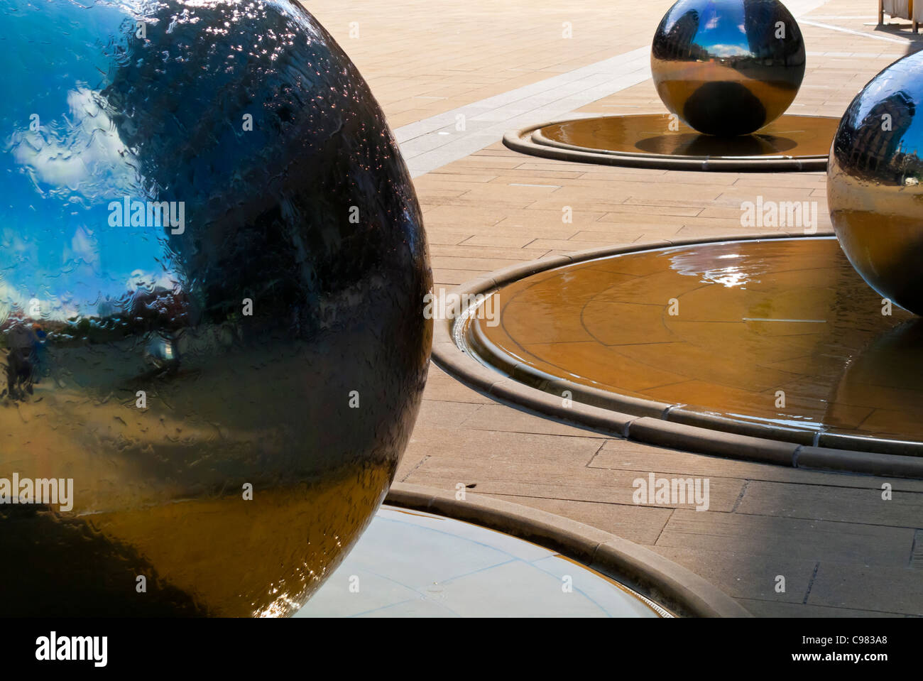 Steel spheres on the pavement outside the Winter Garden in Sheffield ...