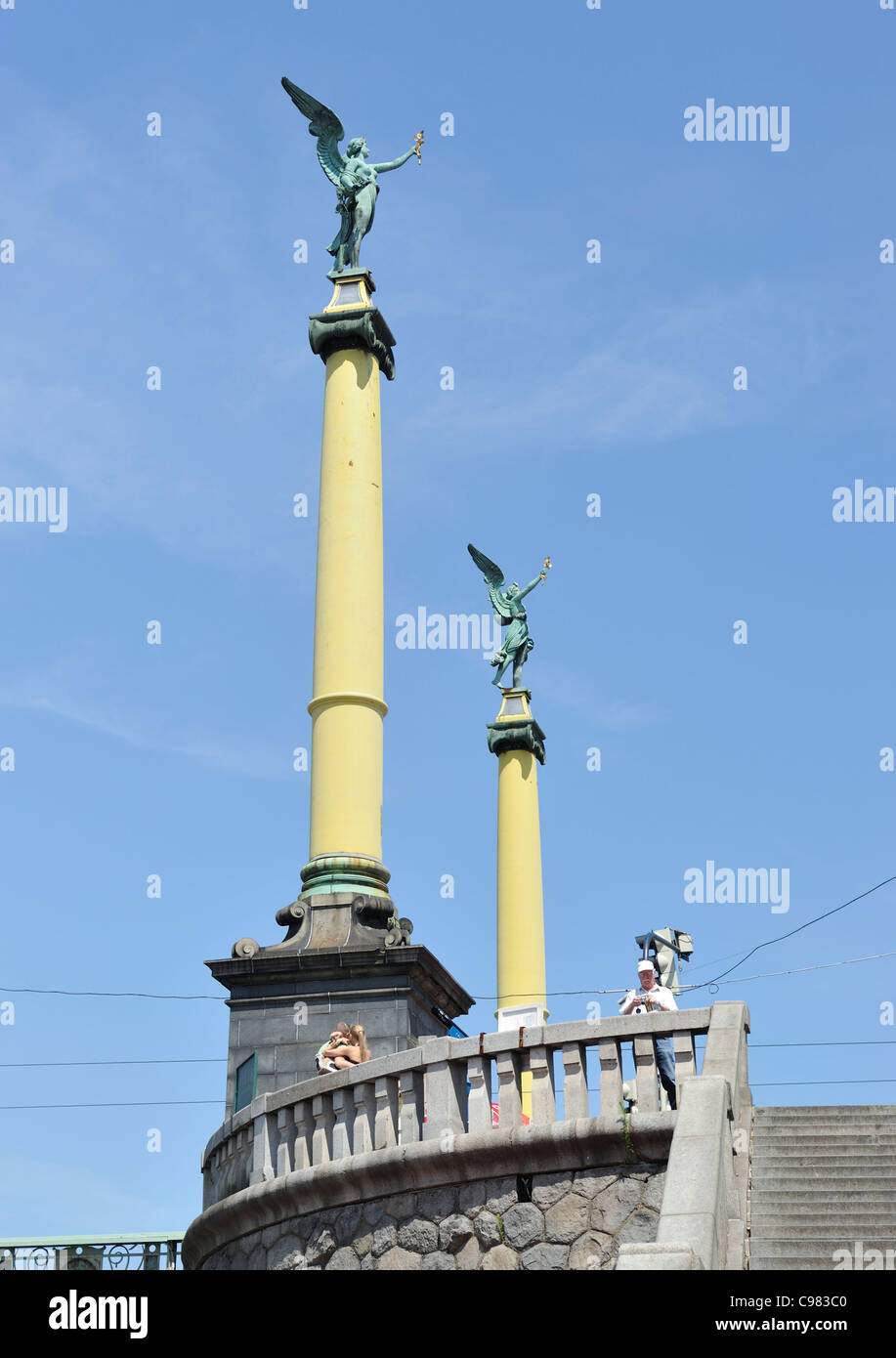 statues of angels and tourists on the Chechuv Bridge Stare Mesto Old ...