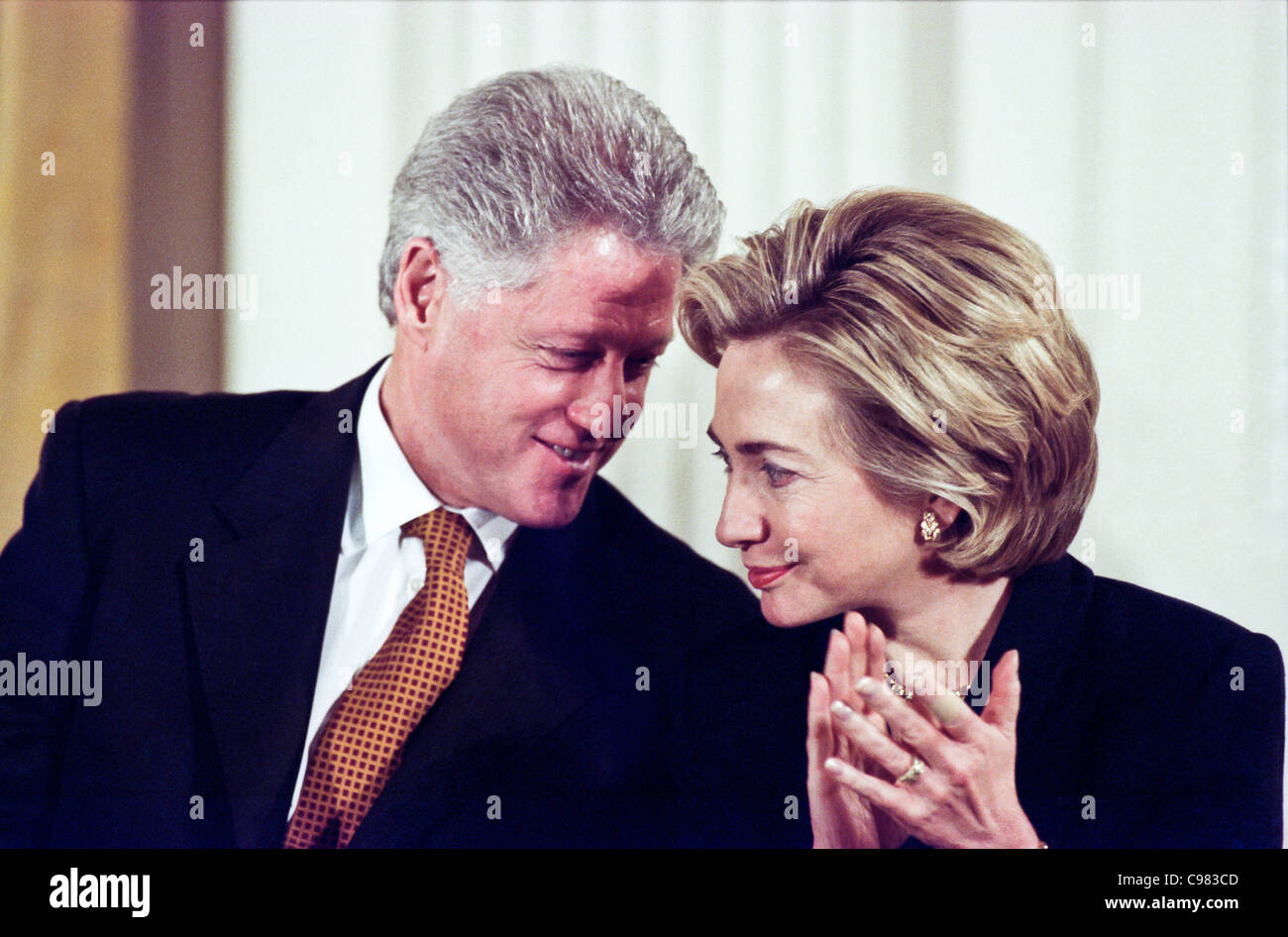 US President Bill Clinton and First Lady Hillary Clinton during a White ...