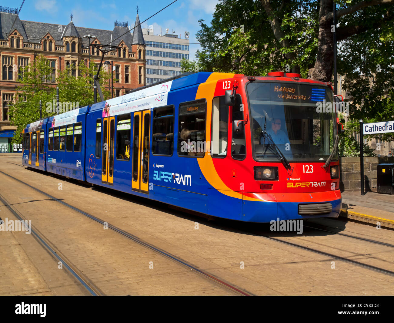 Sheffield Stagecoach Supertram light rail tram system in Sheffield City Centre England UK ...