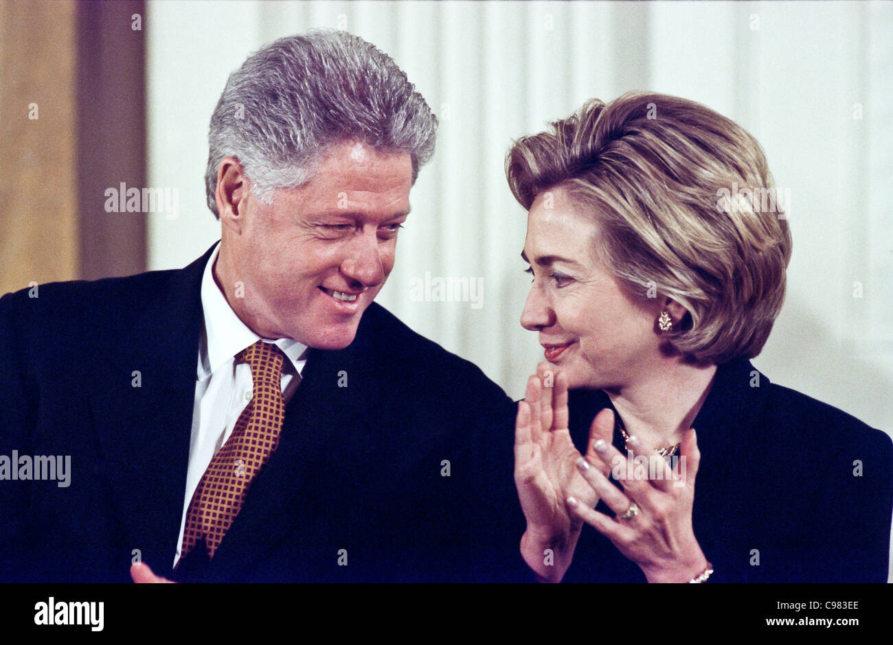 US President Bill Clinton and First Lady Hillary Clinton during a White ...