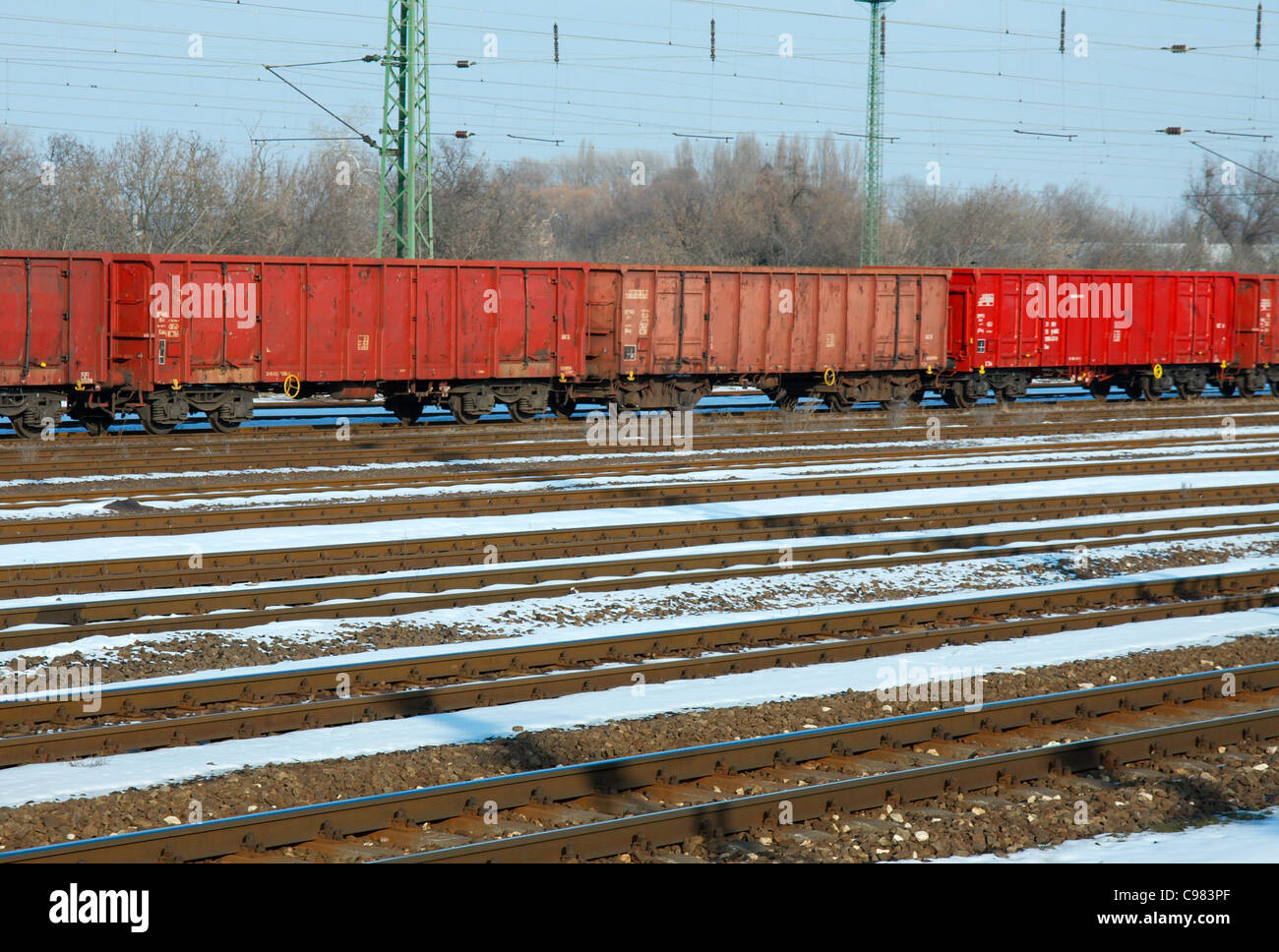 Freight train in winter Stock Photo - Alamy