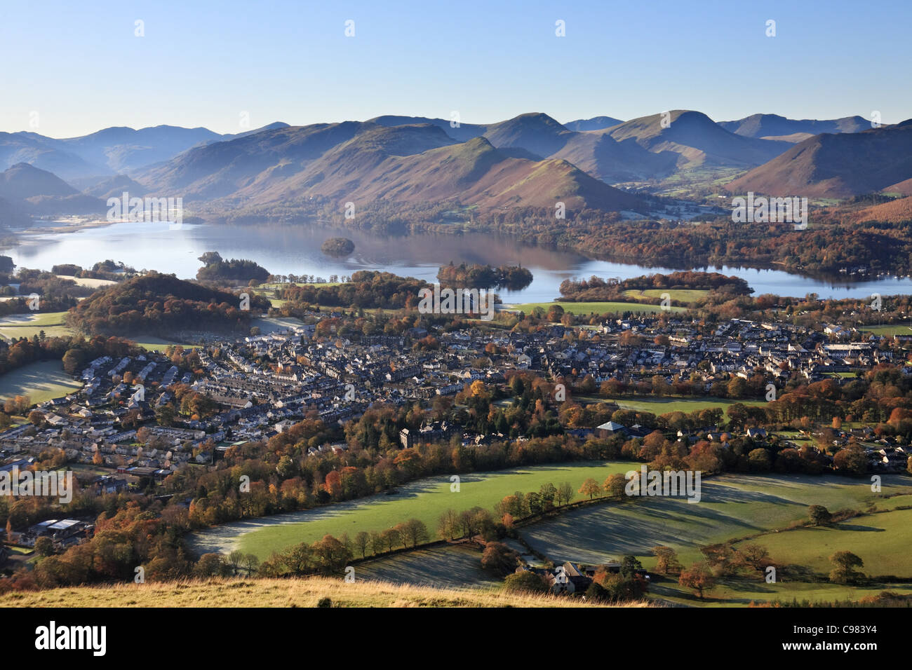 Keswick and Derwent water seen from Latrigg, English Lake District ...