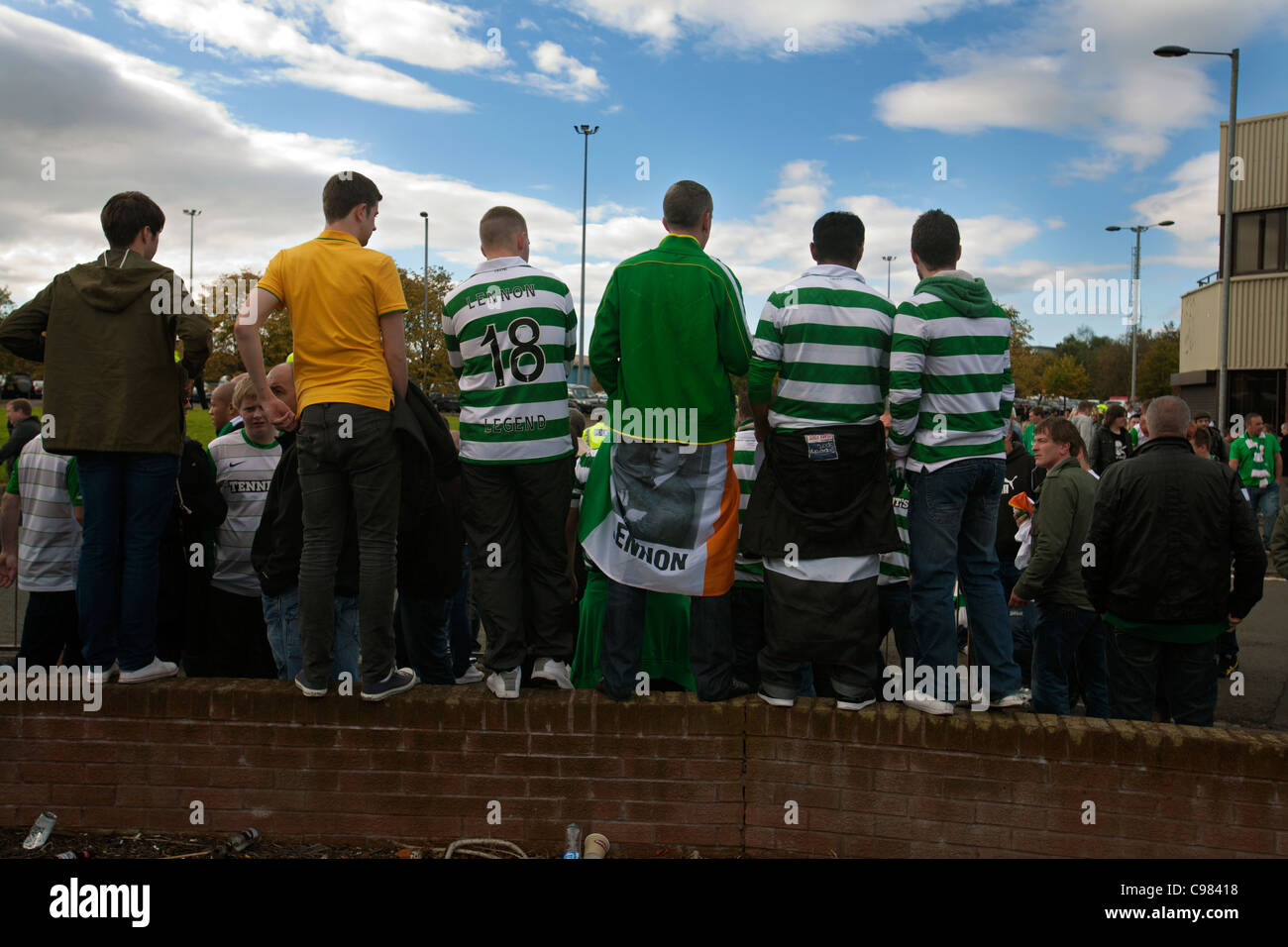 celtic fans near ibrox park in glasgow scotland Stock Photo - Alamy