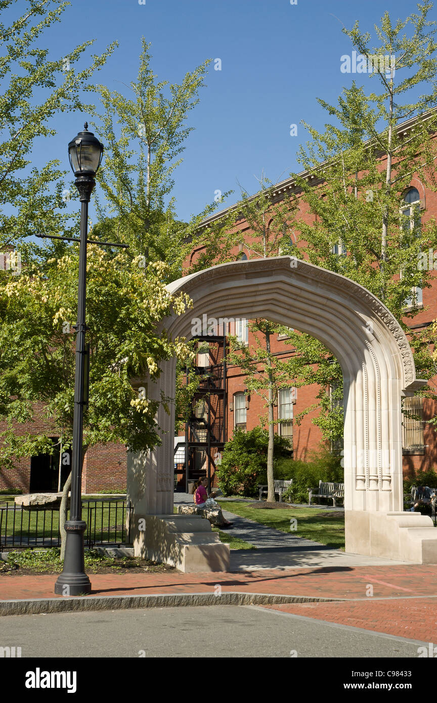 colonial brick house under an arch and lampost in Salem, Mass Stock ...