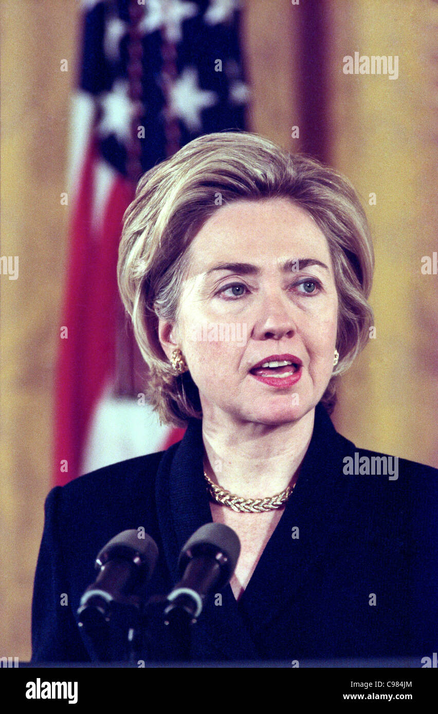 First Lady Hillary Clinton during a White House event February 17, 1999 ...