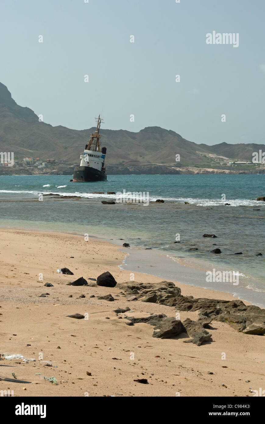 tug boat, stranded on beach Stock Photo - Alamy