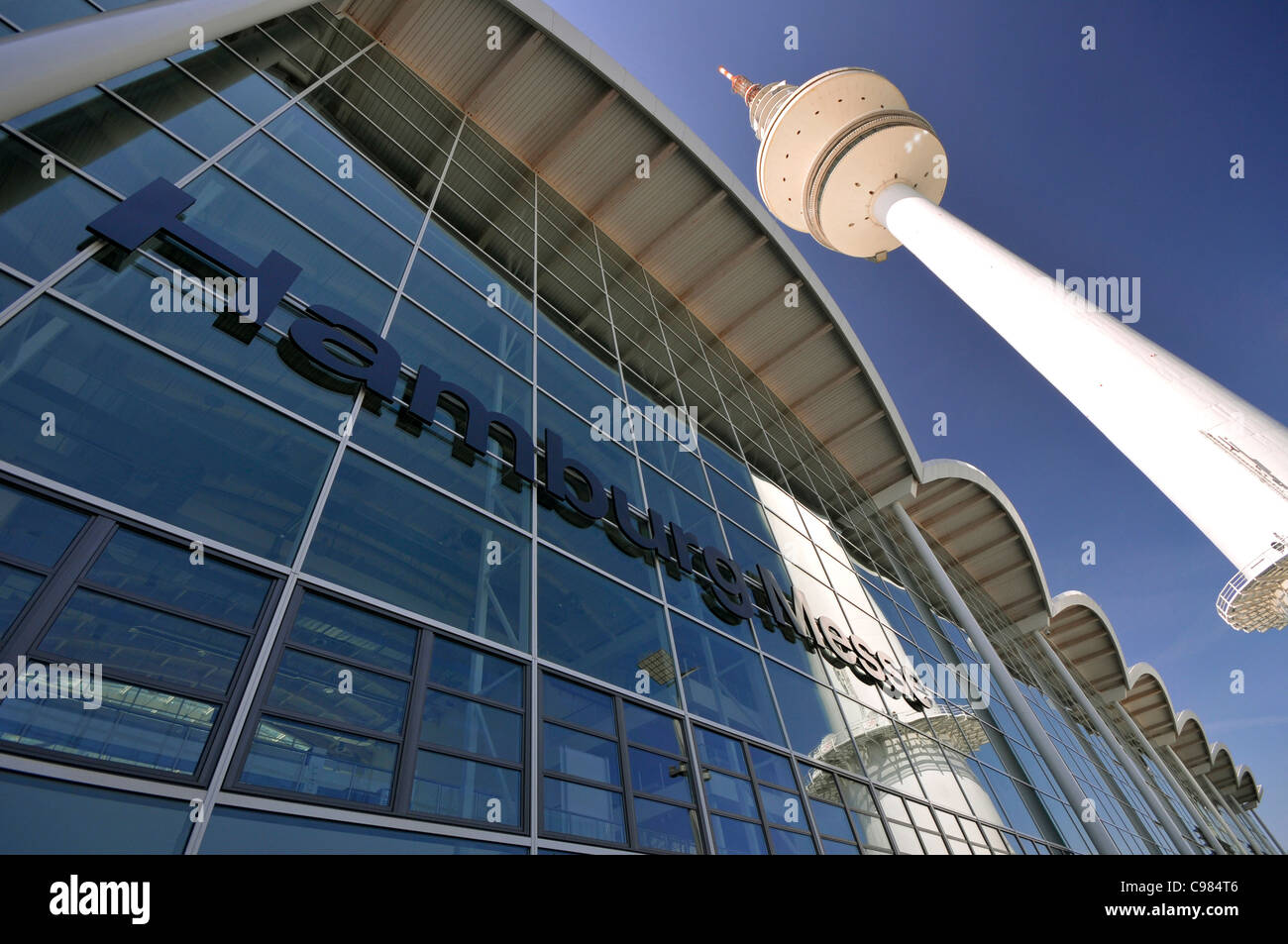 New buildings at the exhibition center with television tower hi-res ...