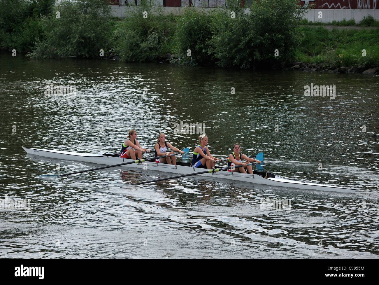 rowing practice River Vltava Podoli Prague Czech Republic Stock Photo ...