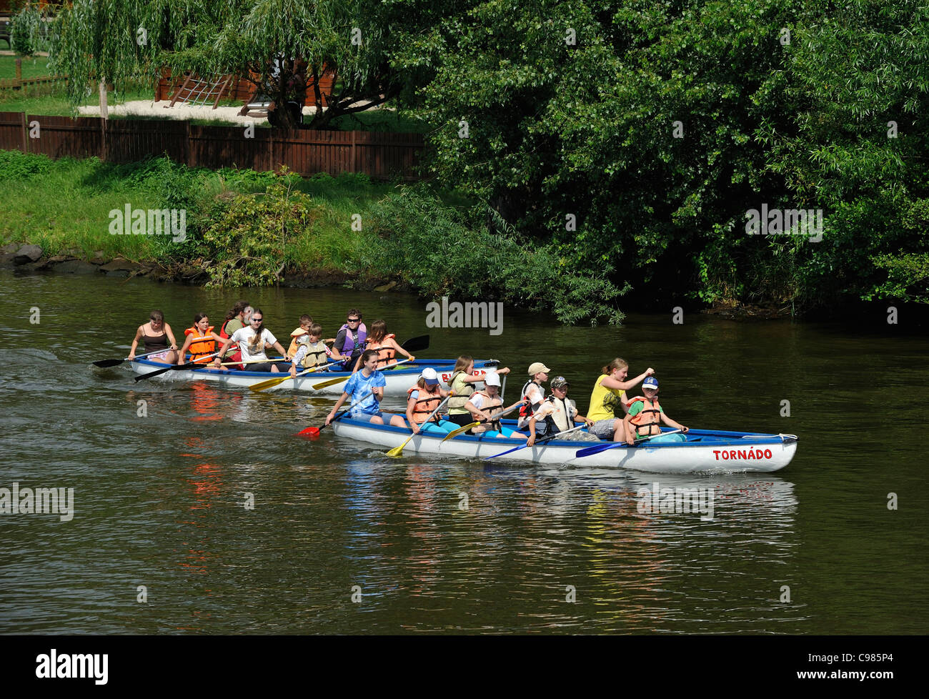 Boating canoe class River Vltava Podoli Prague Czech Republic Stock ...