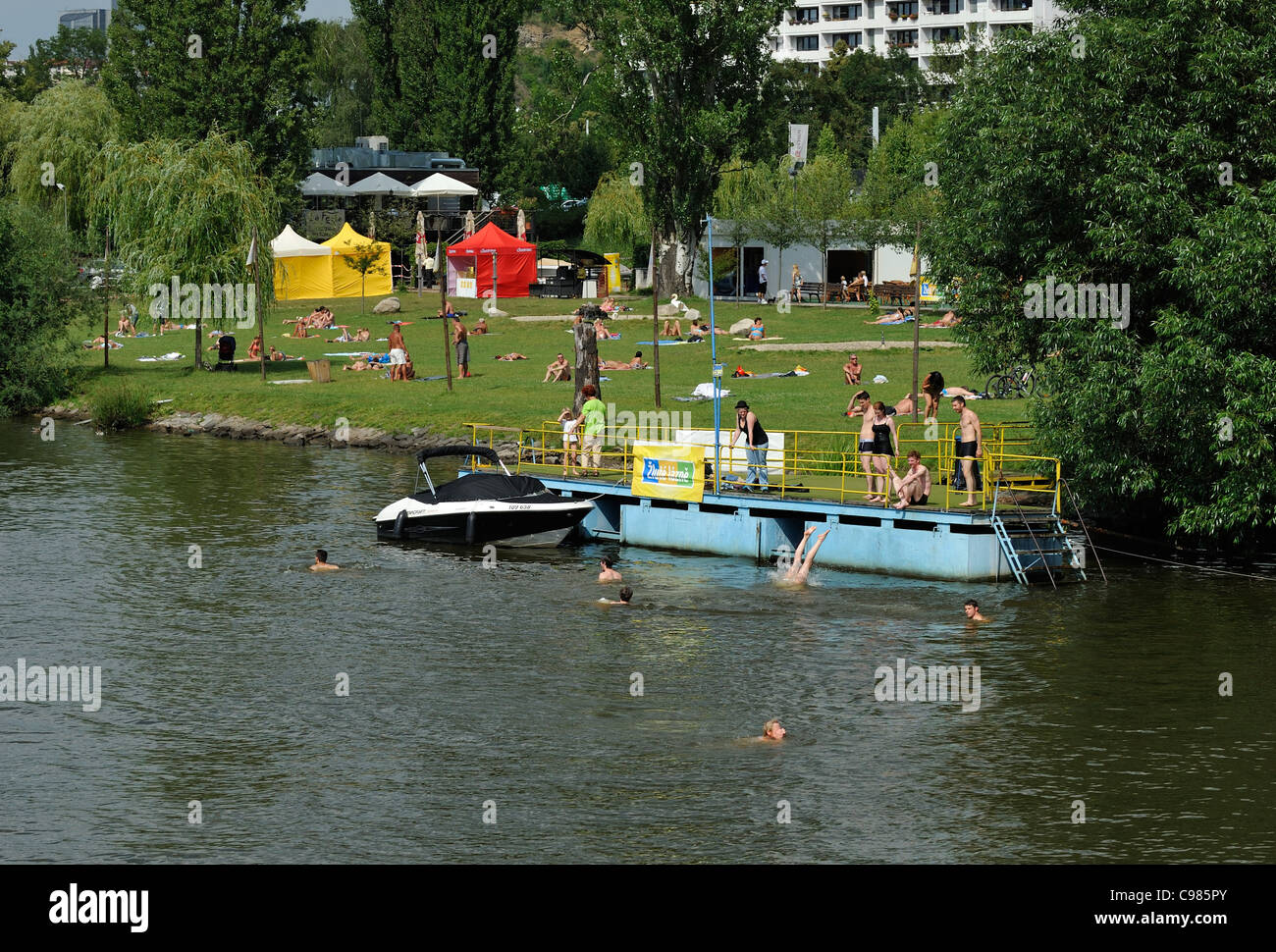 Riverside recreational club River Vltava Podoli Prague Czech Republic ...