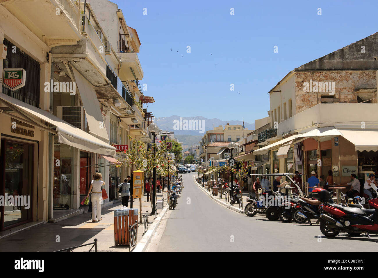 street scene of Chania, Crete, Greece, allowed to pedestrians and ...