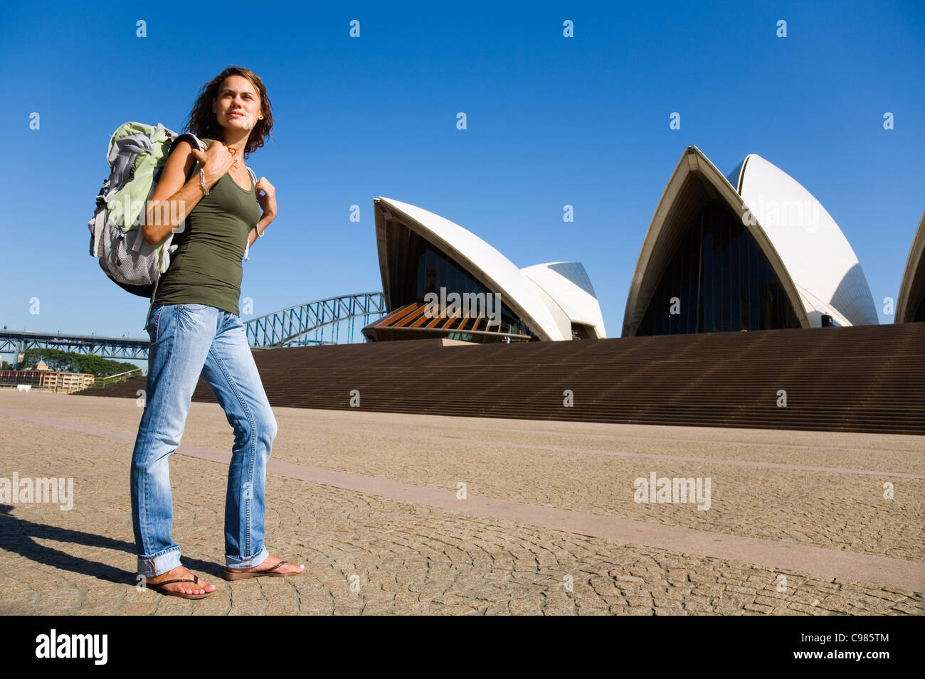 Backpacker at the Sydney Opera House. Sydney, New South Wales ...