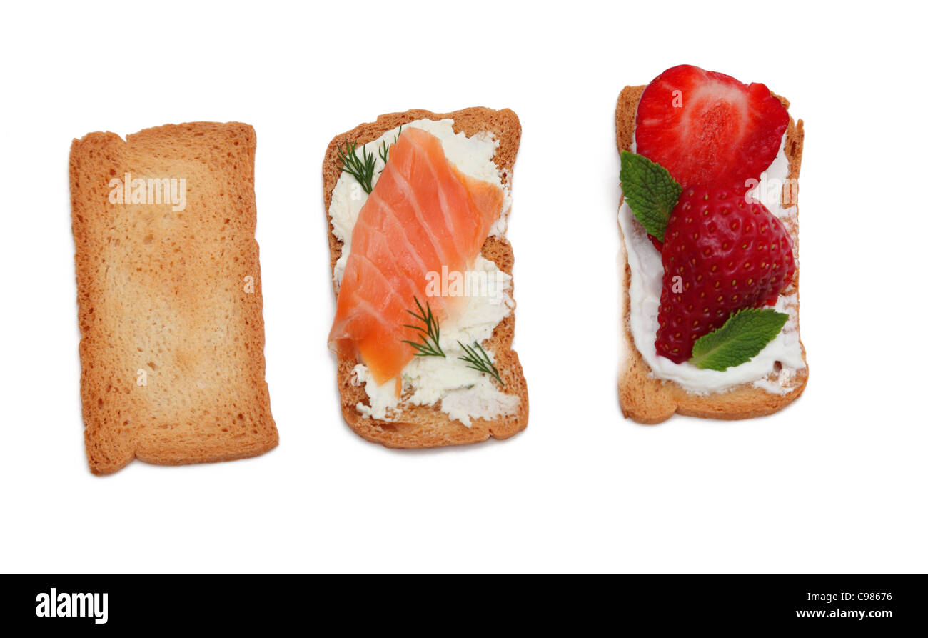 Upper view of tasty toast isolated against a white background Stock ...