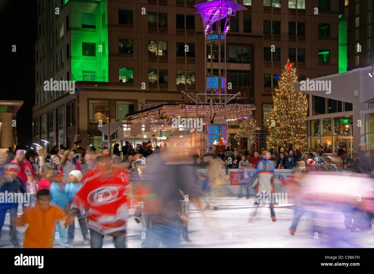 Raleigh, North Carolina, NC. Ice skating in downtown Stock Photo - Alamy