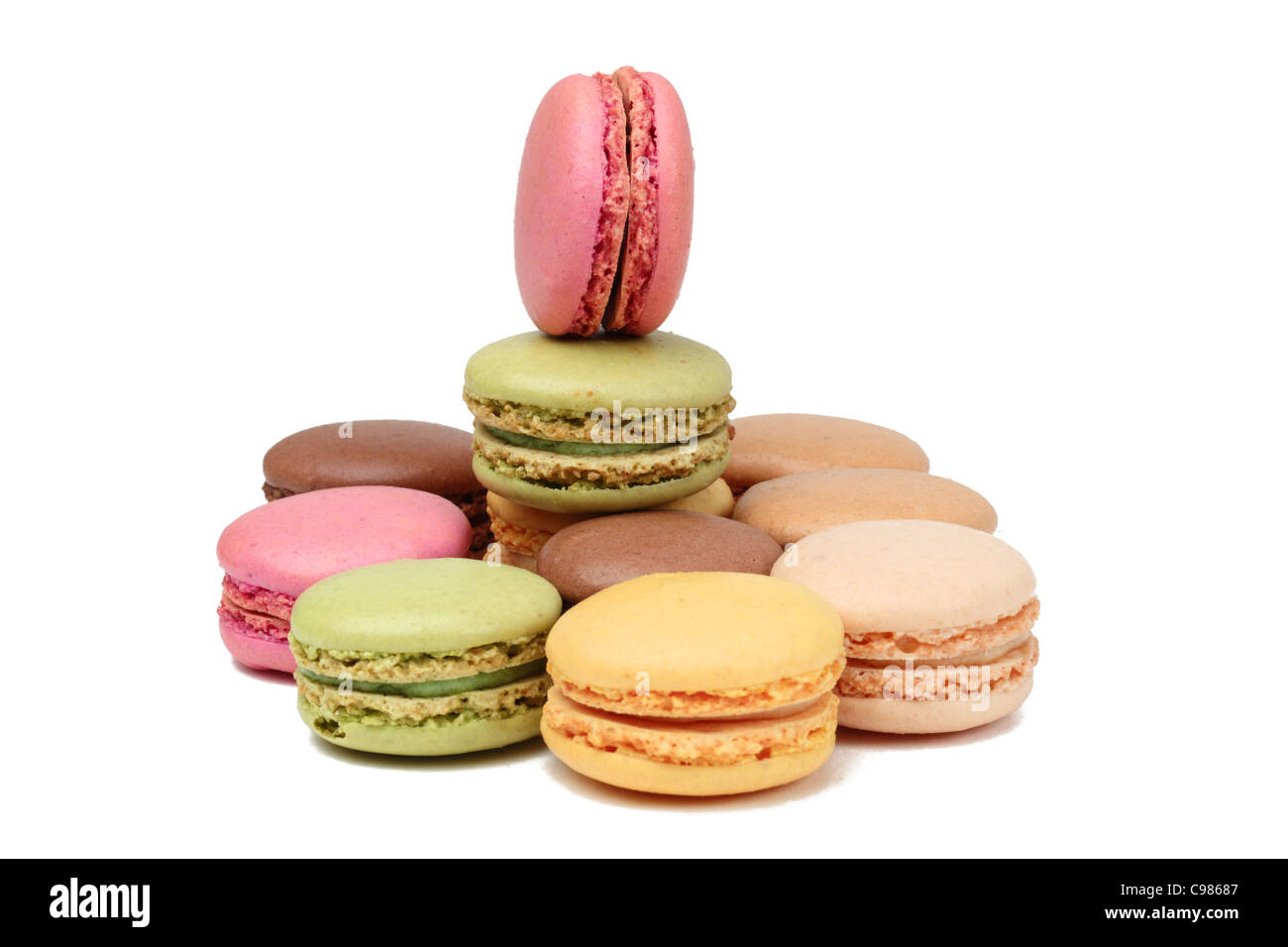Traditional French sweets,macarons,isolated against a white background ...