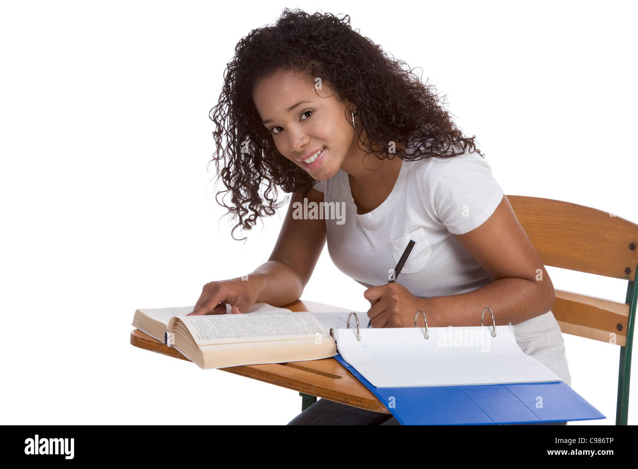 education series - ethnic black woman high school student sitting by ...