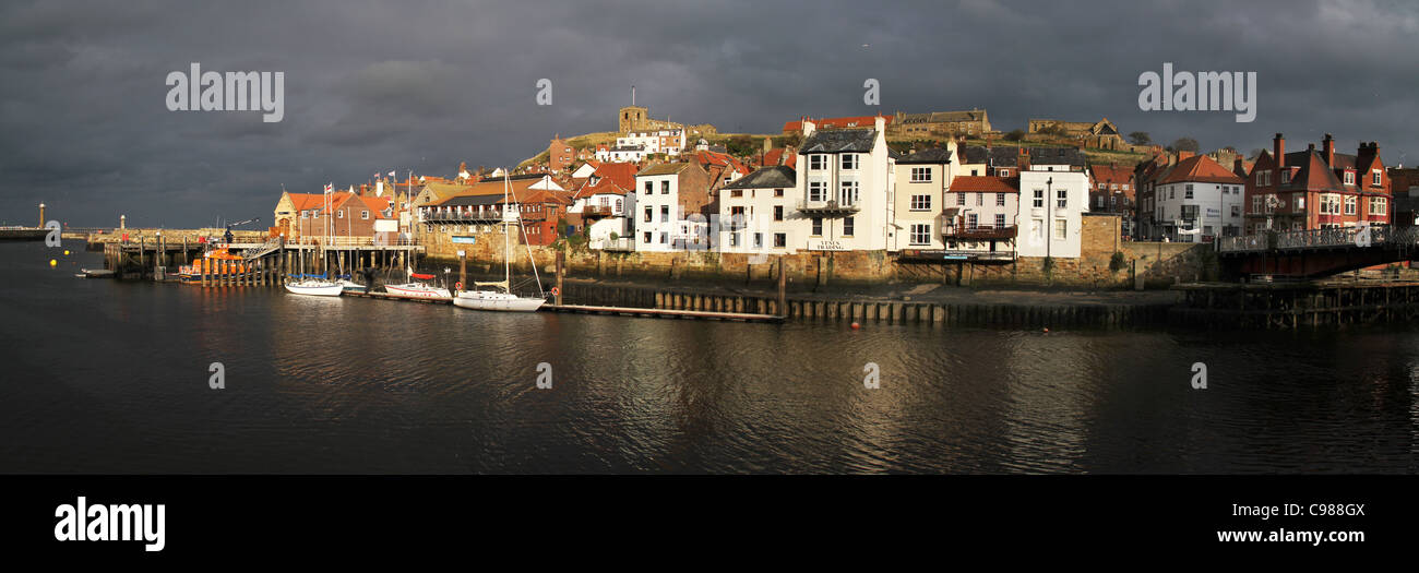 South side of Whitby Harbour with Lifeboat and Saint Mary's church ...