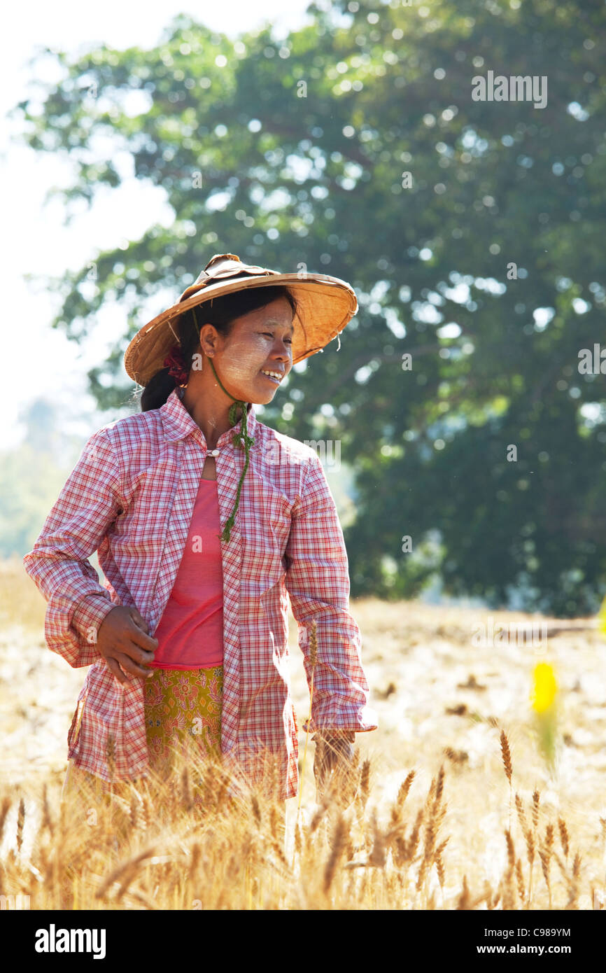 SHAN STATE, MYANMAR : Shan woman with traditional thanakha on her face ...