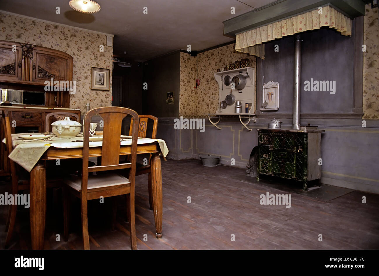 Replica of dining room as it was during WWII in Lyon, France Stock ...
