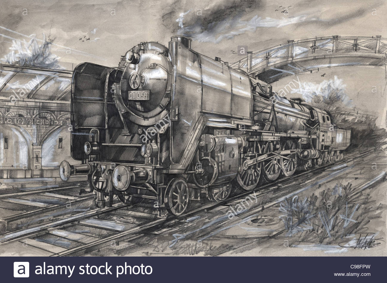 Drawing Of Steam Locomotive Stock Photos & Drawing Of Steam Locomotive ...