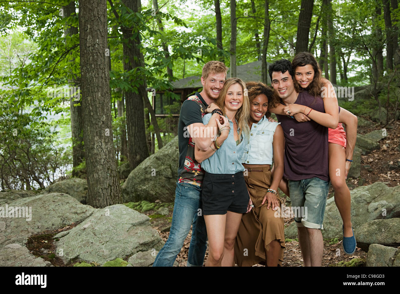 Portrait friends forest Stock Photo - Alamy