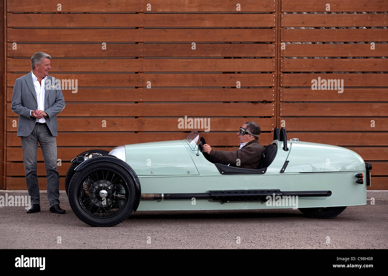 Morgan Motor Company 2011 Three wheeler Charles Morgan. CEO standing on ...