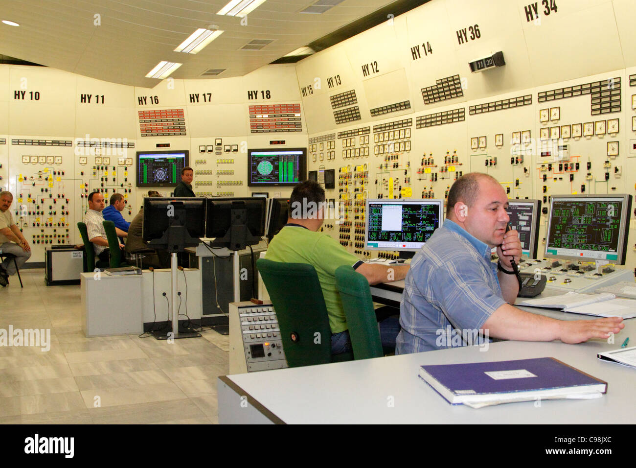 Control room staff working on their computers at Kozloduy Nuclear Power ...
