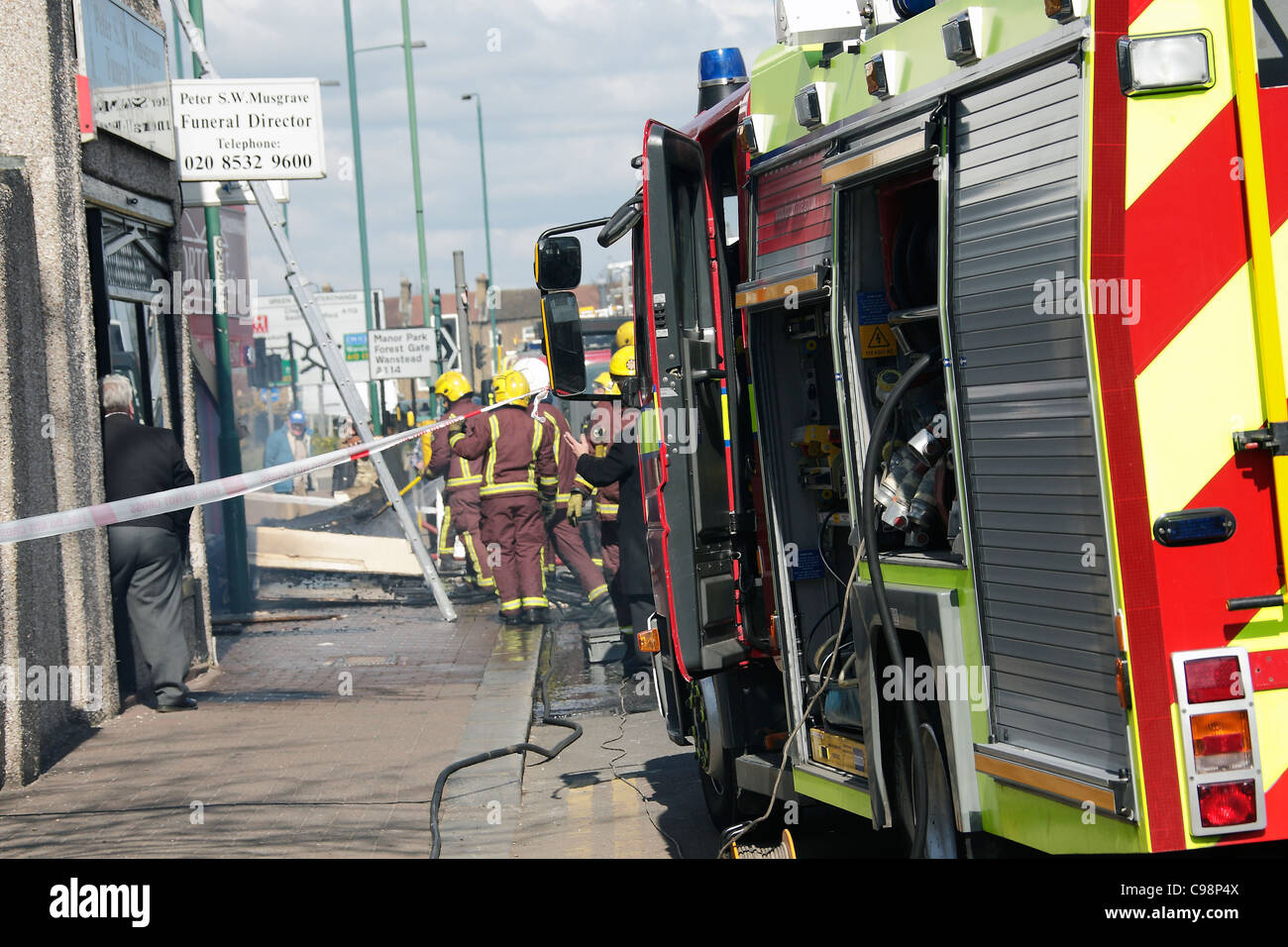 Fireman tackle a blaze at a London restaurant Stock Photo - Alamy