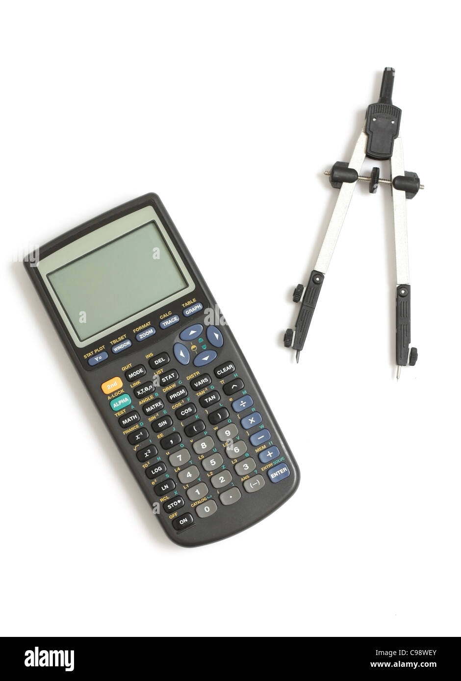 Calculator and circle tool Stock Photo - Alamy