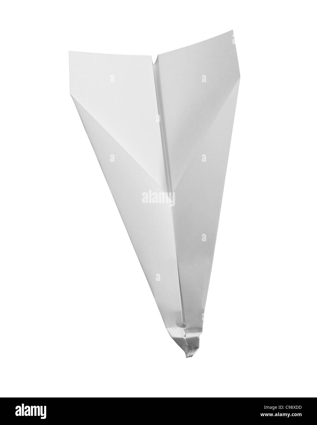 studio photography of a crashed white paper plane isolated on white ...