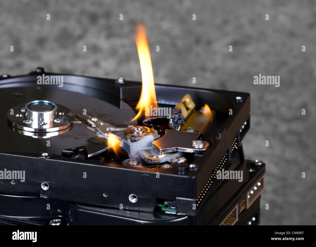 detail shot showing some burning hard disk drives Stock Photo - Alamy