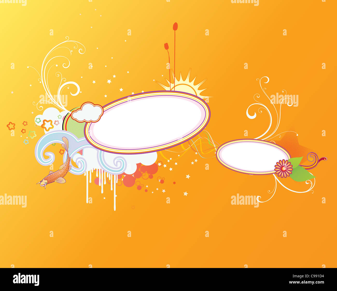 illustration of funky styled design frame made of floral elements Stock ...