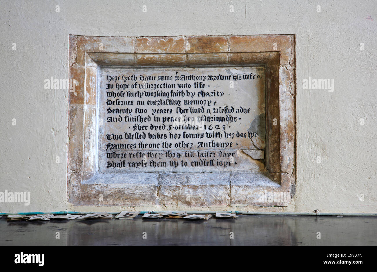 A memorial stone in the chancel of the parish Church of St Mary the ...