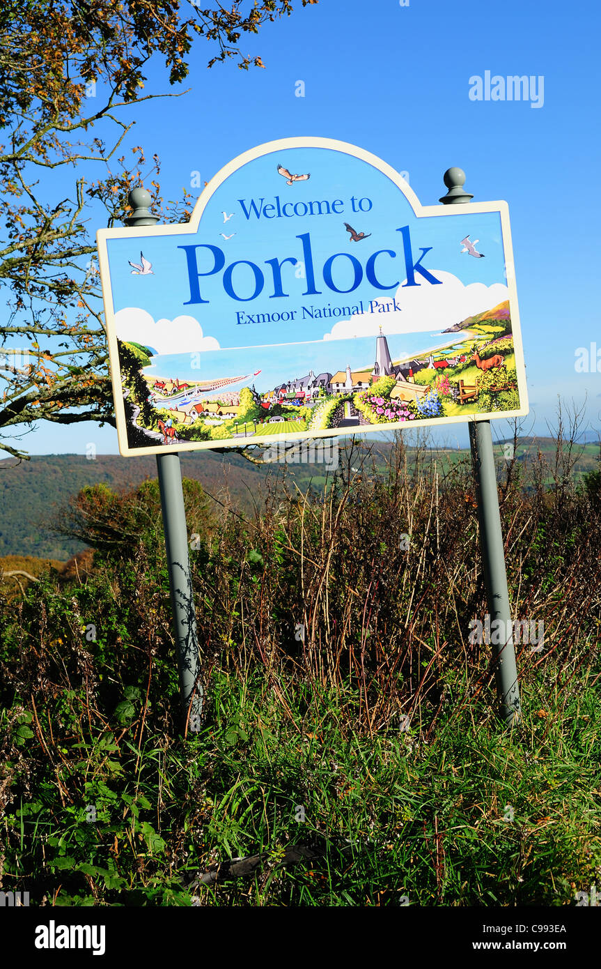 Porlock Somerset England .Coastal Village Sign Stock Photo - Alamy