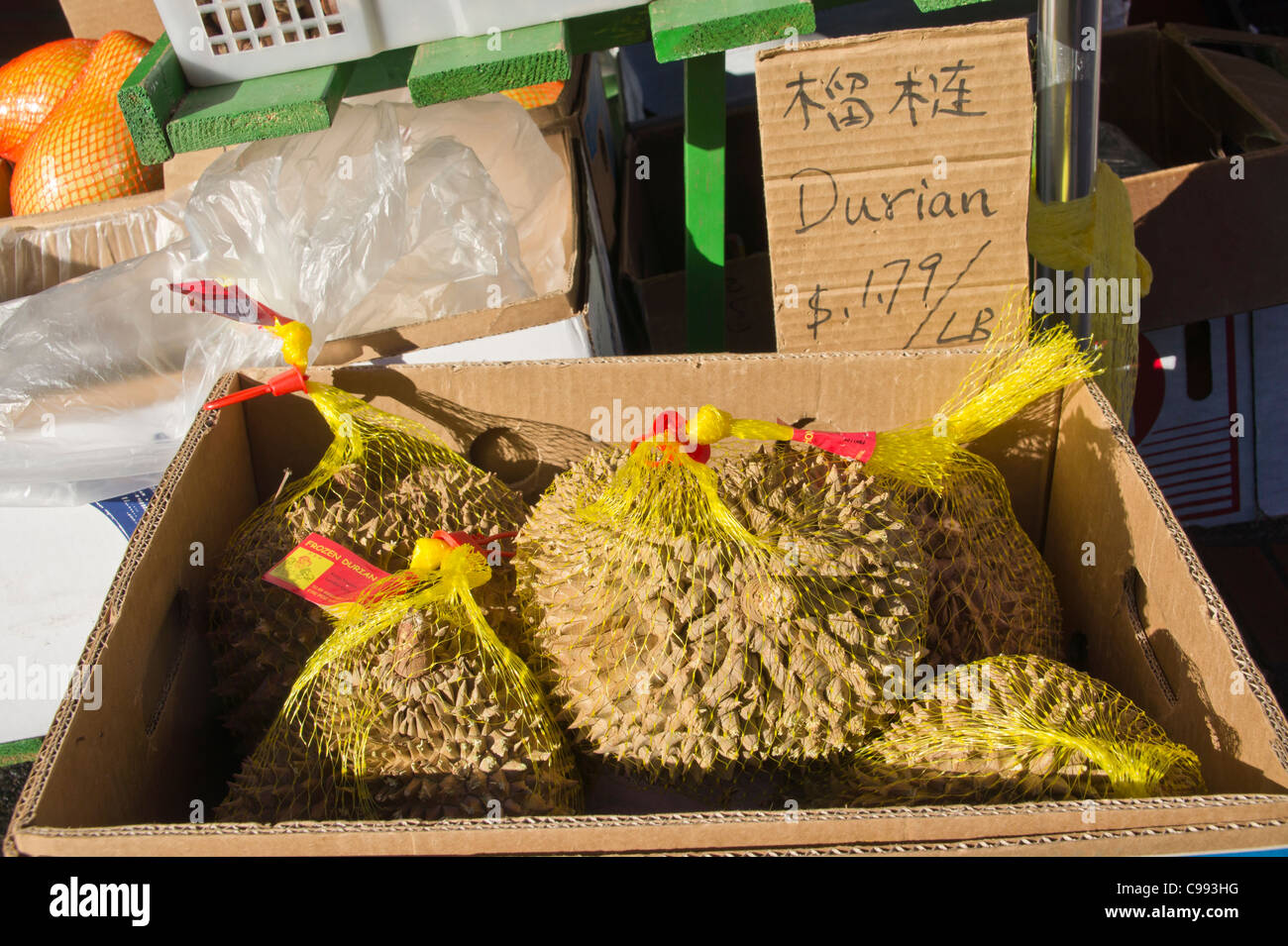 Durian fruit at farmers' market Stock Photo - Alamy