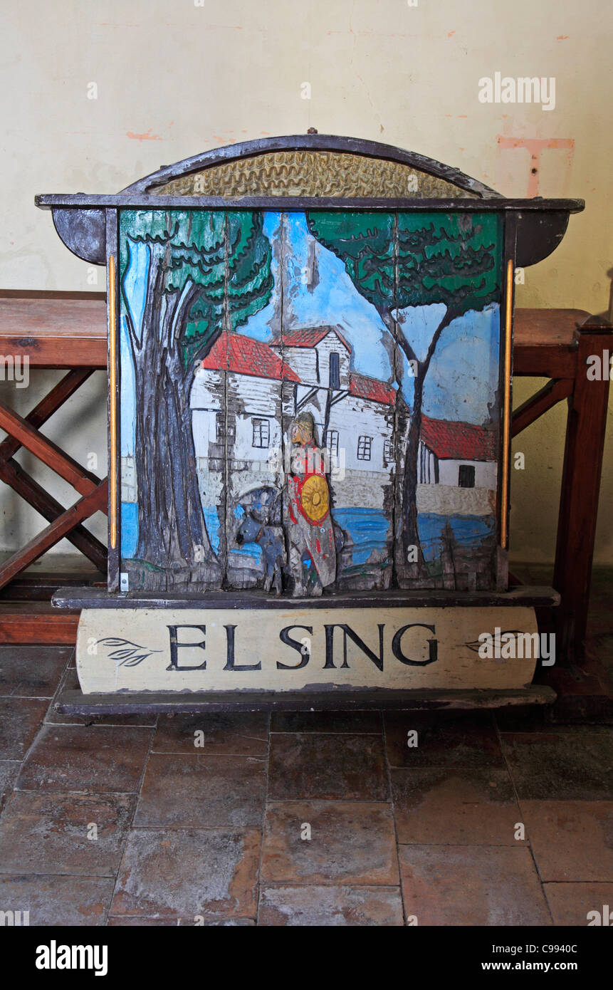 The old village sign of Elsing in the parish Church of St Mary the ...