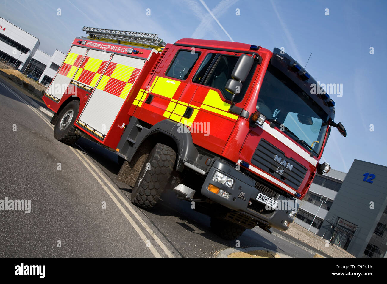 Red MAN 4wd Off road Fire Engine Stock Photo - Alamy