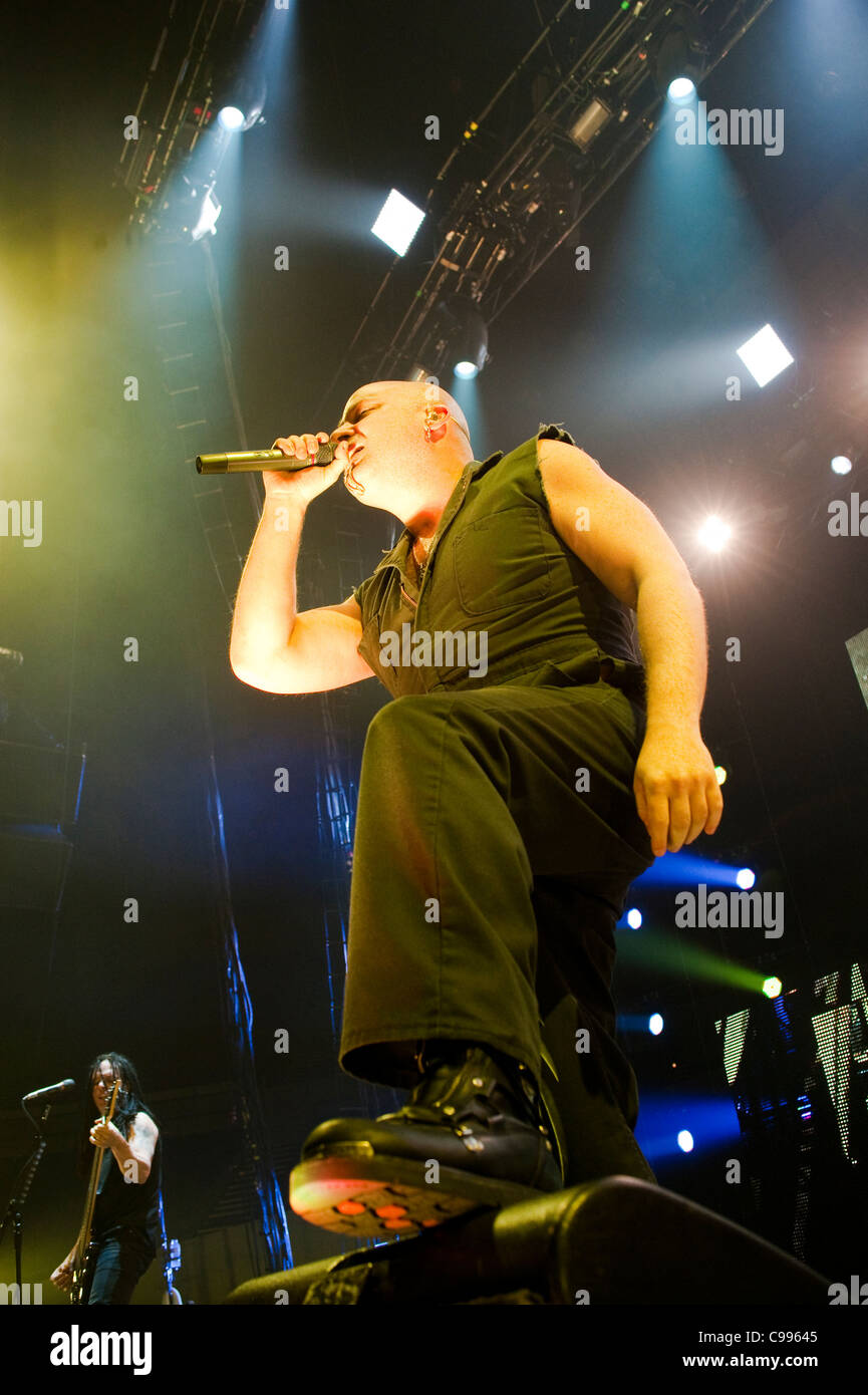 Dave Draiman of Disturbed performs on stage at the Rose Garden in ...