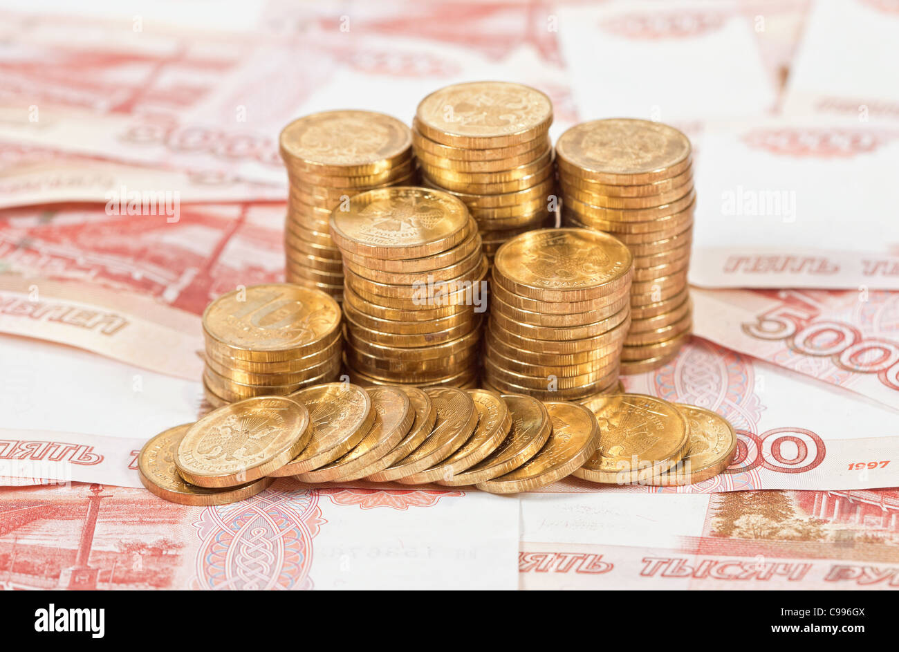 Russian rubles banknotes and coins Stock Photo - Alamy