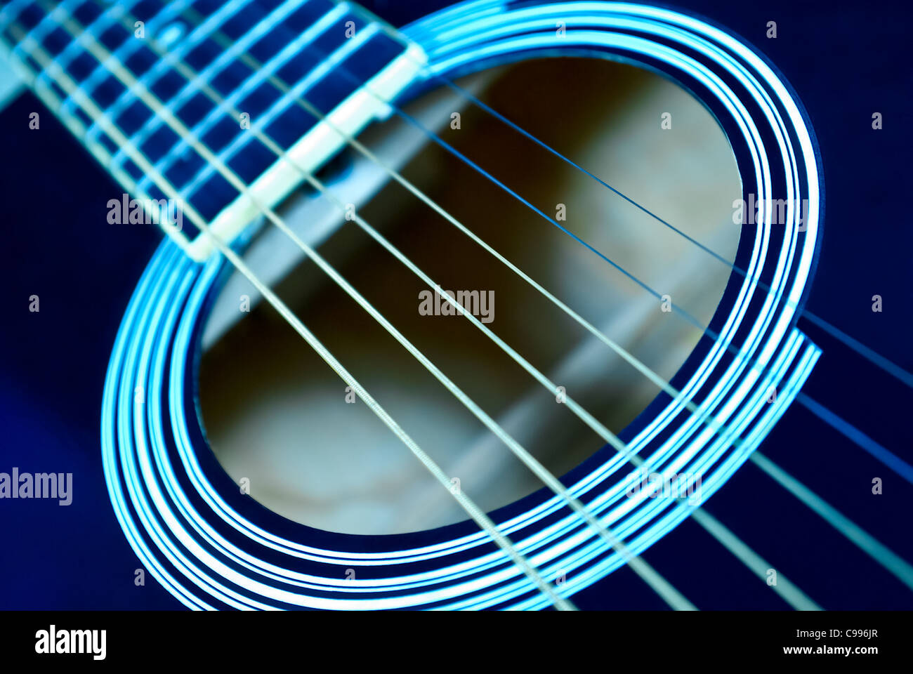 Guitar side view, strings and fingerboard with a shallow depth of field ...