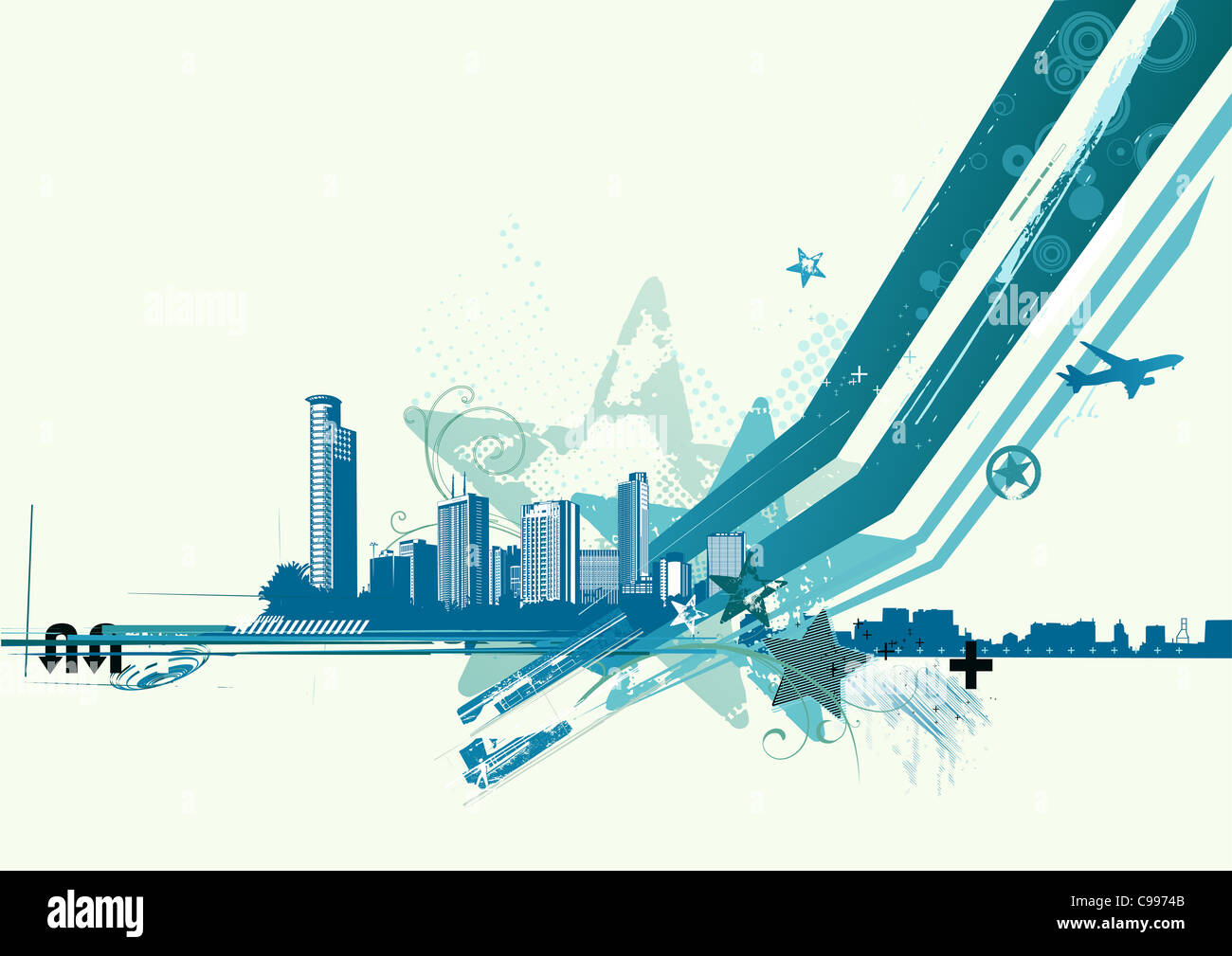 illustration of blue style urban background Stock Photo - Alamy