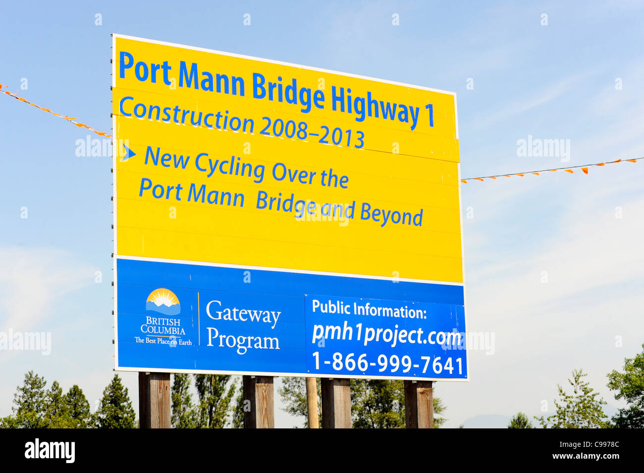 Port Mann Bridge Highway 1 construction sign, Vancouver Stock Photo - Alamy