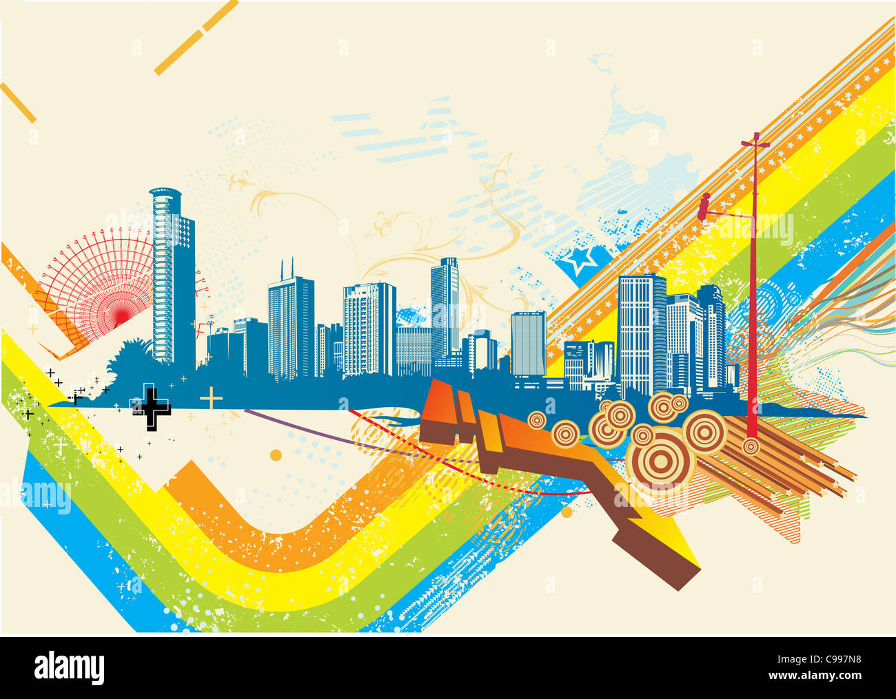 illustration of retro style urban background Stock Photo - Alamy