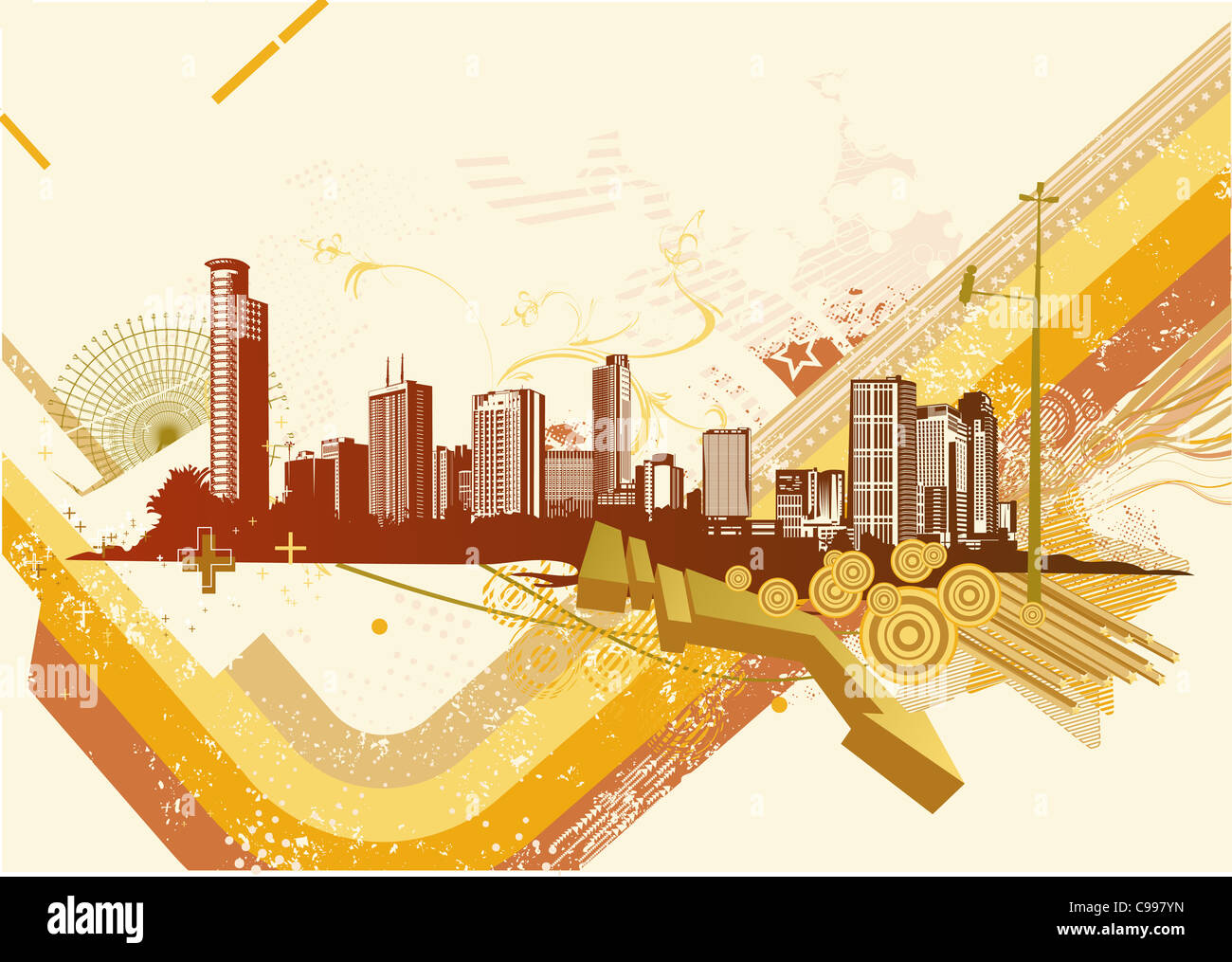 illustration of retro style summer urban background Stock Photo - Alamy