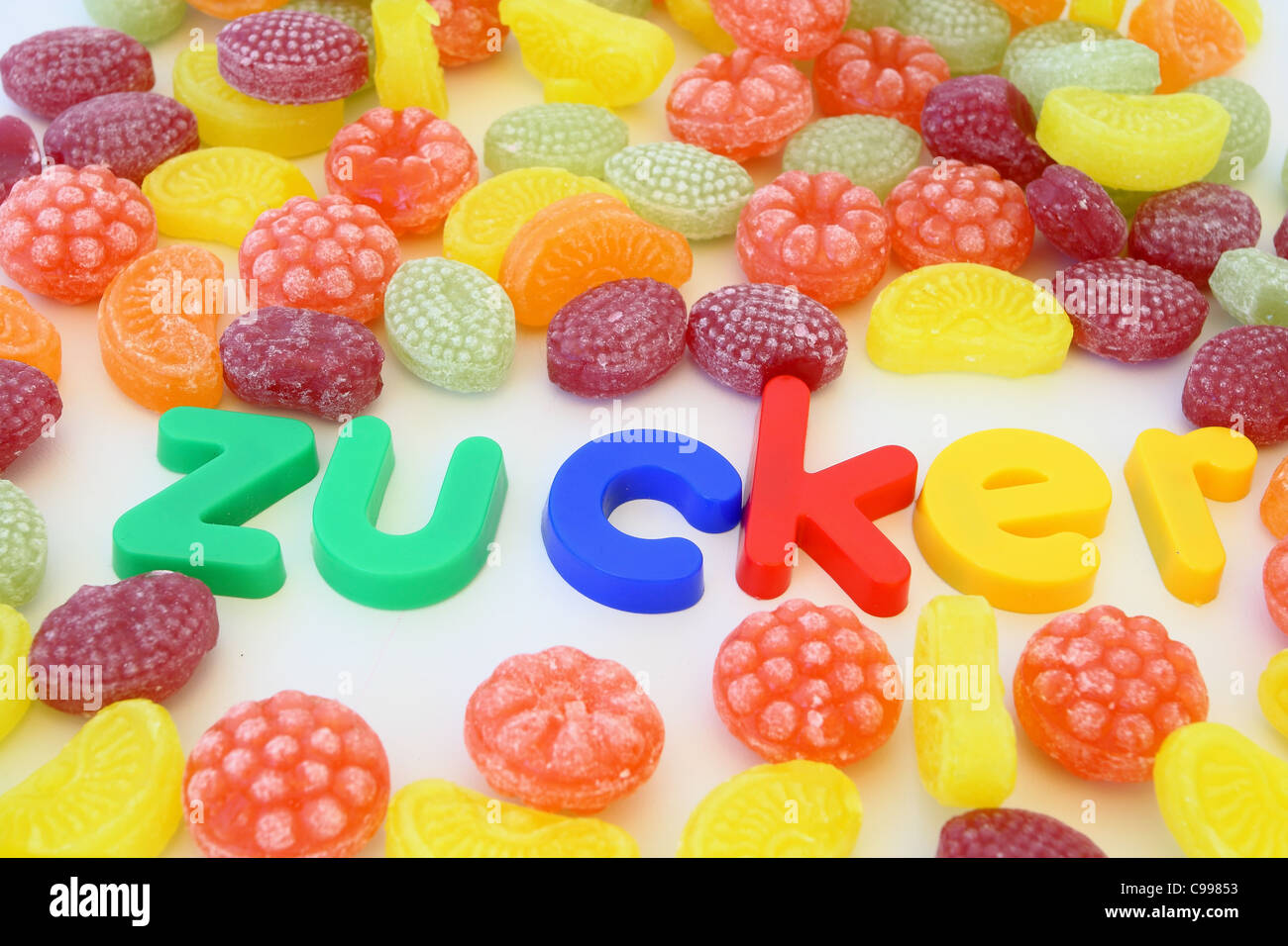 color candies with the word zucker sugar Stock Photo - Alamy