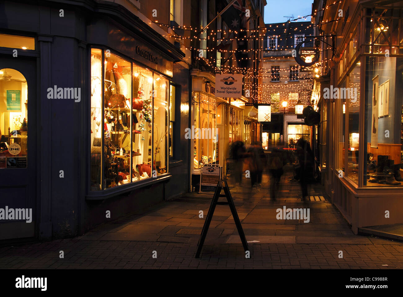 One of the side streets in the city of Bath lit up with Christmas ...