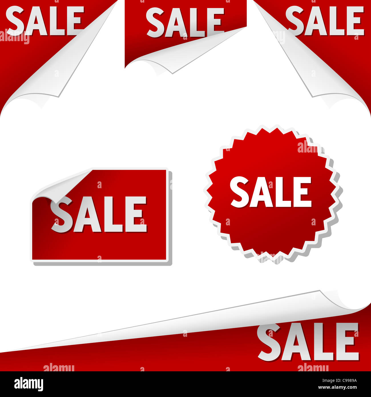 Sale labels - Sale labels in red colors as illustration Stock Photo - Alamy