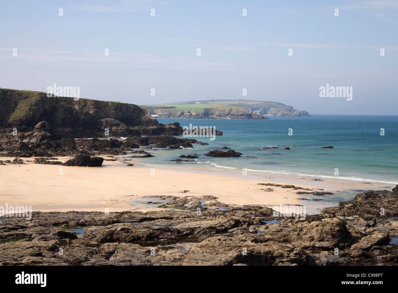 beach and rocks at Harlyn bay north cornwall Stock Photo - Alamy