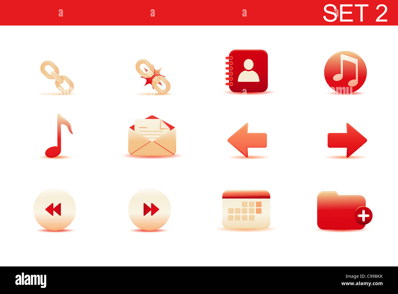 set of red elegant simple icons for common computer functions. Set-2 ...